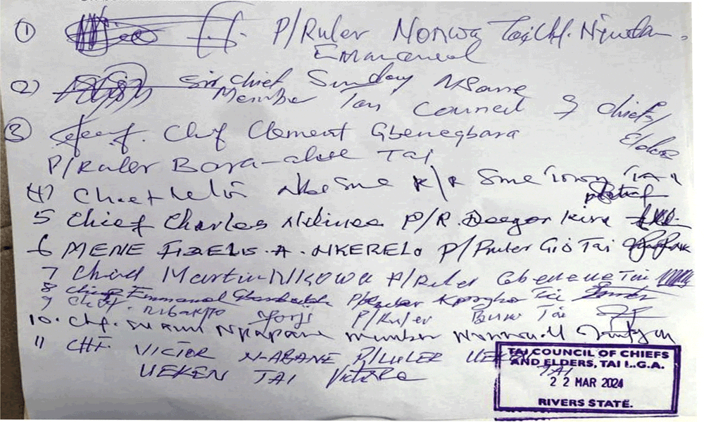 RESOLUTION OF TAI COUNCIL OF CHIEFS AND ELDERS – RIVERS STATE ...